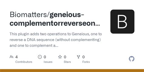 Github Biomatters Geneious Complementorreverseonly This Plugin Adds Two Operations To