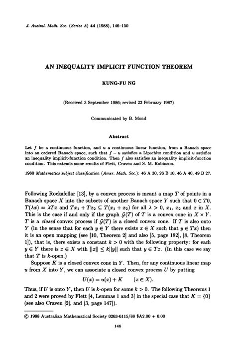 Pdf An Inequality Implicit Function Theorem