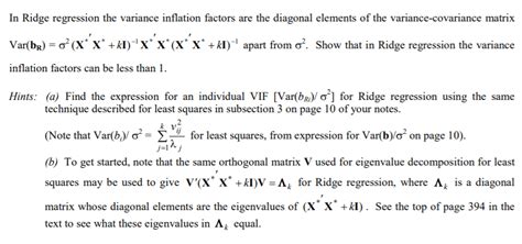 In Ridge Regression The Variance Inflation Factors Chegg Com