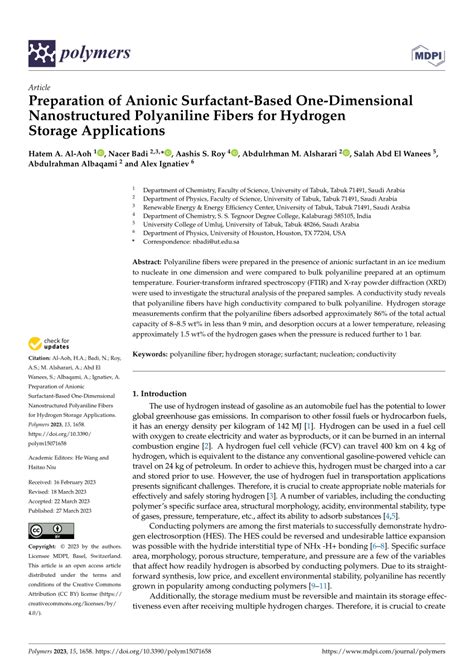 Pdf Preparation Of Anionic Surfactant Based One Dimensional Nanostructured Polyaniline Fibers