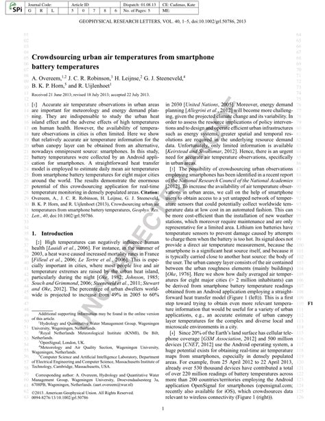 Pdf Crowdsourcing Urban Air Temperatures From Smartphone Battery Temperatures