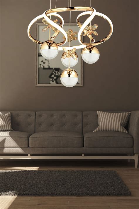 Dimmerli Kumandalı Modern Sarkıt Kristal Taşlı Led Avize Gold Sarı Ledli Avize Kademeli Renk