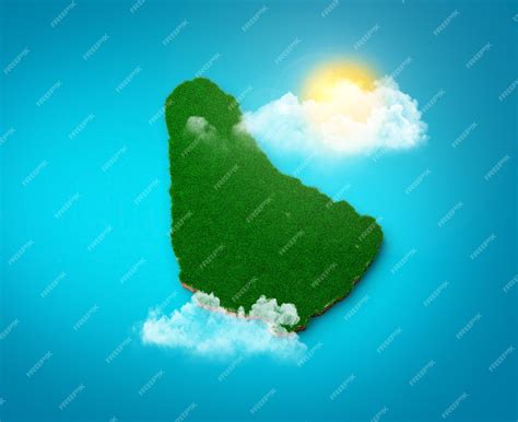 바베이도스 지도 토양 토지 지질학 단면 녹색 잔디와 바위 지상 질감 3d 그림 프리미엄 사진