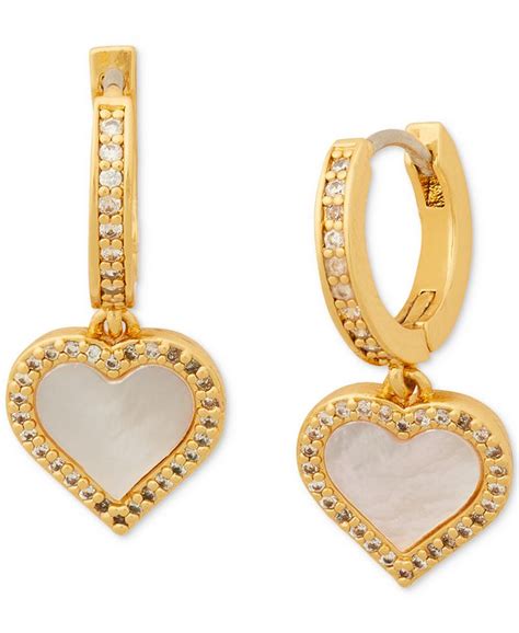 Kate Spade New York Gold Tone Mother Of Pearl Heart Drop Huggie Hoop