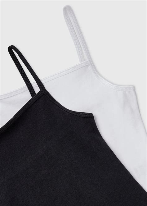 Girls 2 Pack Black And White Cami Tops 7 15yrs Matalan