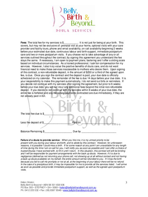Printable Doula Contract Template Free Printable Templates