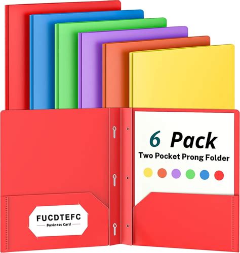 Folder With Prong 6 Pack Plastic Folders With Pockets File Folders With Fasteners Heavy Duty