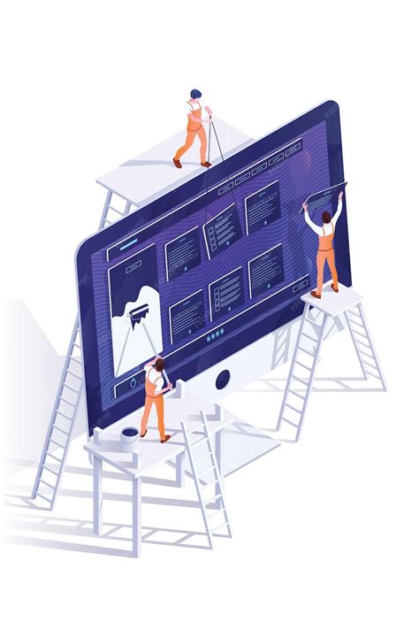 Premium Vector Web Development Isometric Banner Template Programmers Graphic Designers Website