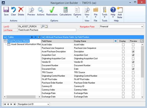 Fixed Assets Purchase Smartlist Builder Template Eone Solutions