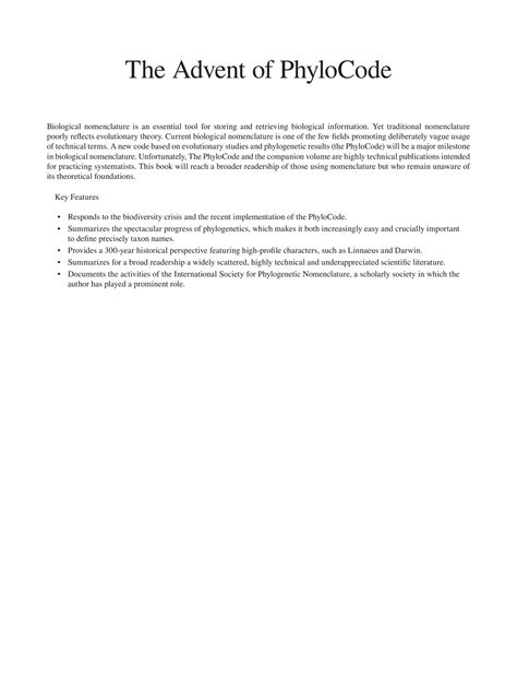 Solution The Advent Of Phylocode The Continuing Evolution Of