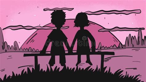 Siluetas De Una Pareja En El Amor Besándose En Una Animación De Dibujos
