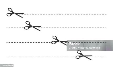 점선 절단 가위 아이콘 세트 쿠폰 바우처 라벨 종이 페이지에 대한 여기에 그림토그램을 잘라 간단한 그래픽 벡터 일러스트레이션