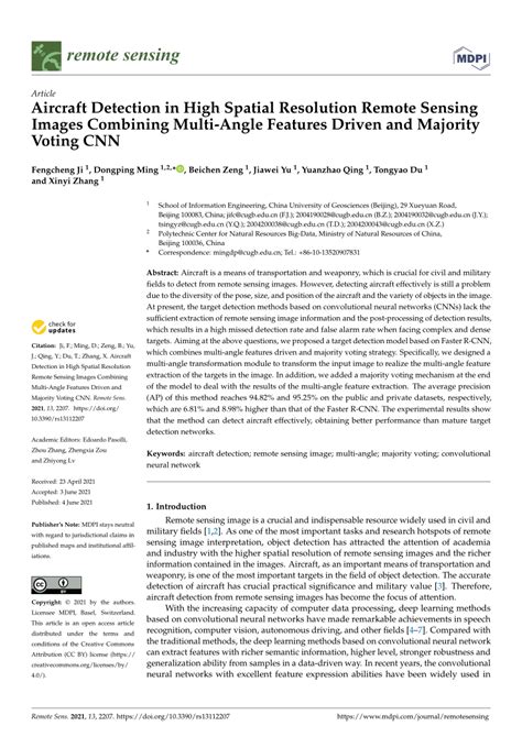 PDF Aircraft Detection In High Spatial Resolution Remote Sensing Images Combining Multi Angle
