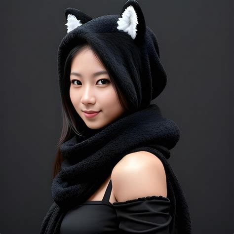Premium AI Image Beautiful Asian Woman In Black Coat And Fur Hat On