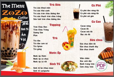 Menu Zozo Coffee And Tea File Pdf Và File Cdr Thư Viện