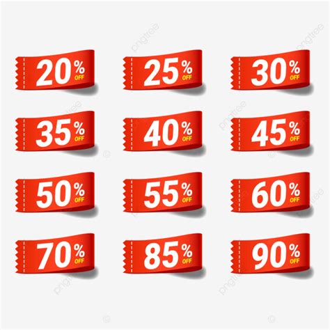 Discount Label Or Sticker Set From 20 To 90 Percent Off With Red