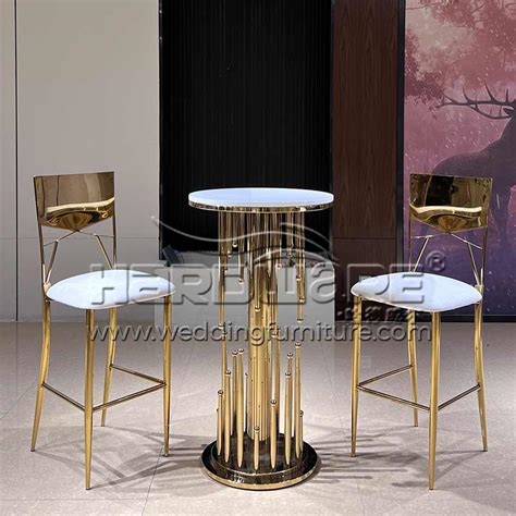 Tall Cocktail Table Round Gold Stainless Steel Party Stand