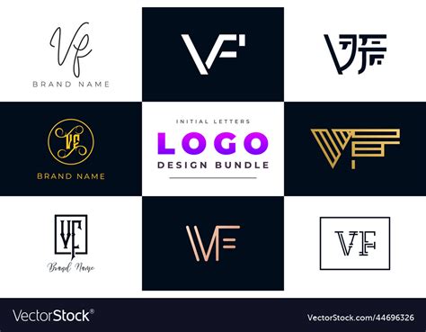 Initial Letters Vf Logo Design Bundle Royalty Free Vector