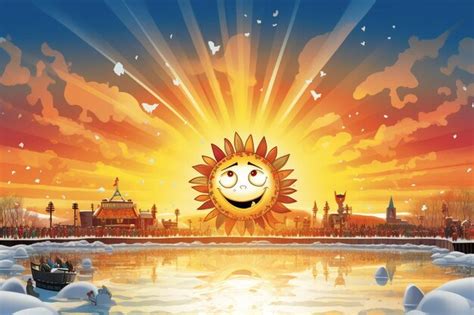 Cartoon Sun Over A Series Of Treehouses Premium AI Generated Image