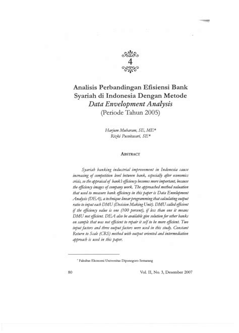 PDF Analisis Perbandingan Efisiensi Bank Syariah Di Indonesia Dengan