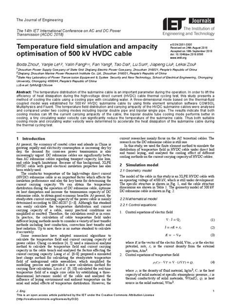 Temperature Field Simulation And Ampacity Optimisa Pdf High Voltage
