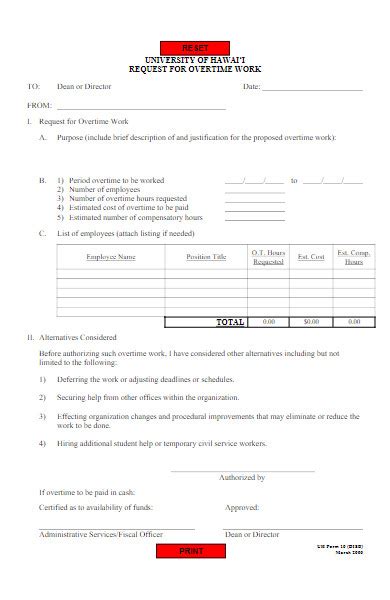 Free 50 Overtime Request Forms Download How To Create Guide Tips