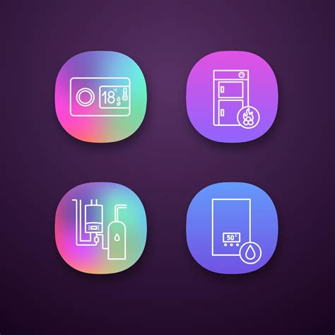 Heating App Icons Set Ui Ux User Interface Digital Thermostat Solid