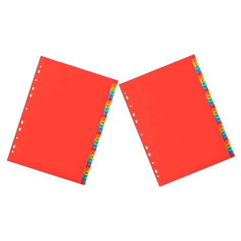 Hemoton 2 Sets Numbered Tab Binder Dividers Colorful Plastic Page Separator Sheets A4 Loose Leaf