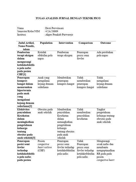 Desti Tugas Analisis Jurnal Dengan Teknik Pico 2 Pdf