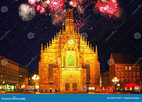 Nuremberg Germany With Fireworks During New Years Eve Stock Image