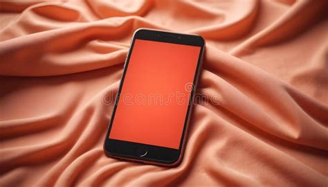 A Smartphone With A Red Screen Lies On A Peach Colored Fabric The
