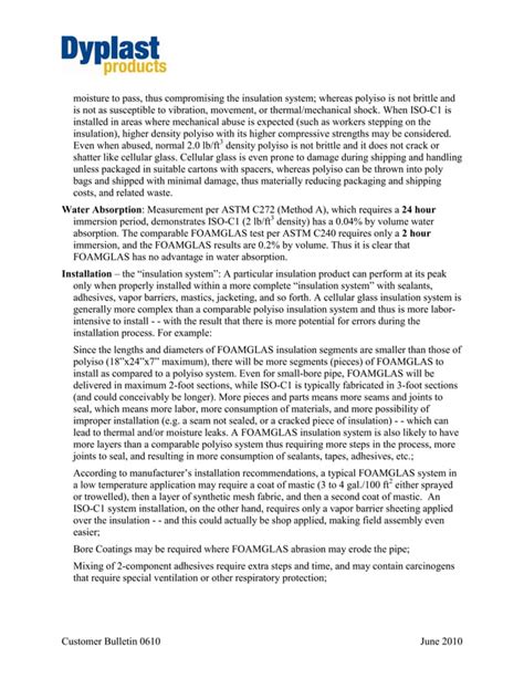 Customer Bulletin 0610 Polyisocyanurate Vs Cellular Glass Insulation Pdf