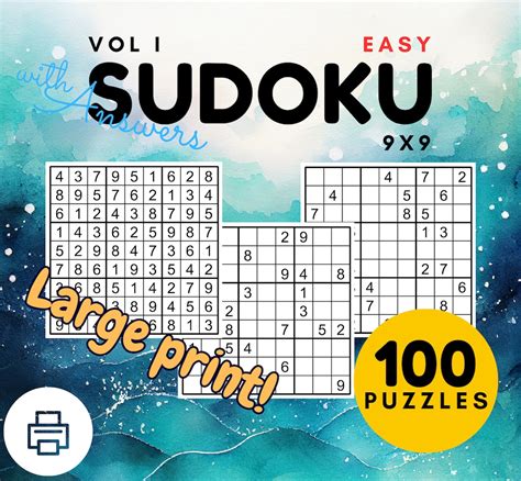 Sudoku imprimible 9x9 Vol 1 Letra grande 100 rompecabezas Etsy España