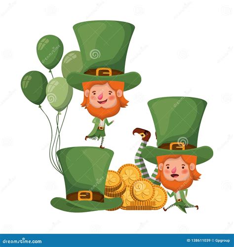 Leprechauns With Coins And Hat Isolated Icon Stock Vector