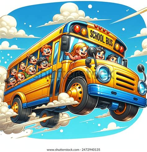 Flying Cartoon Yellow School Bus Ai Generated Image 2472940135