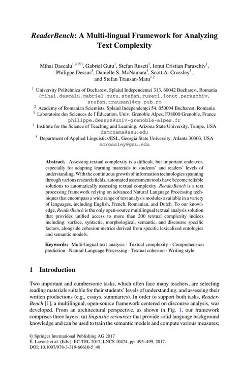 Pdf Readerbench A Multi Lingual Framework For Analyzing Text Complexity