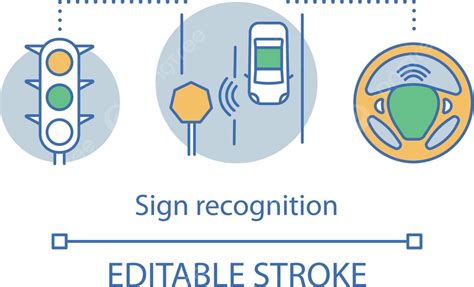 Autonomous Car Sign Detection Icon With Editable Stroke Vector Recognition Detection Graphic