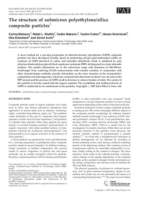 Pdf The Structure Of Submicron Polyethylenesilica Composite Particles