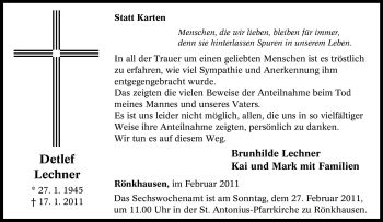 Traueranzeigen Von Detlef Lechner Trauer In NRW De