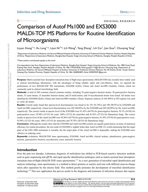 Pdf Comparison Of Autof Ms1000 And Exs3000 Maldi Tof Ms Platforms For Routine Identification