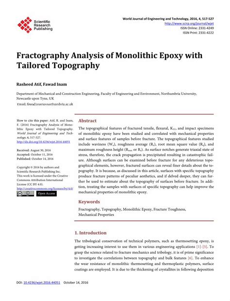 pdf fractography analysis of monolithic epoxy with tailored which