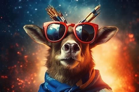 Premium Photo Portrait Deer With Sunglasses Celebrating Christmas