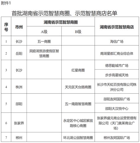 湖南首批示范智慧商圈、 示范智慧商店名单公示！附件周庚复审
