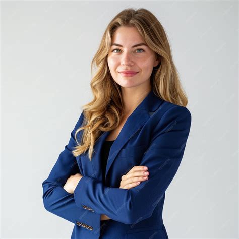 Business Woman In A Blue Suit On A White Background Premium Ai