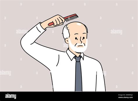 Elderly Balding Man Holds Comb Over Head Upset About Hair Loss Due To