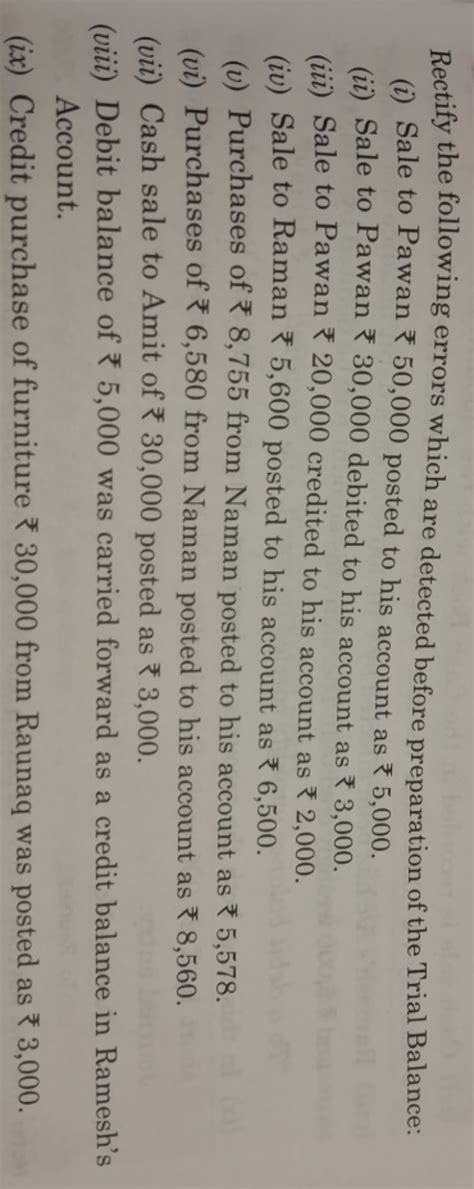 Rectify The Following Errors Which Are Detected Before Preparation Of The