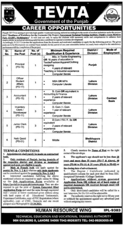 Tevta Lahore Jobs Announcement 2024 2025 Job Advertisement Pakistan