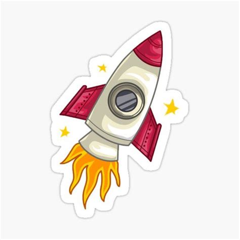 Rocket Ship Sticker With Stars Hand Drawn Illustration