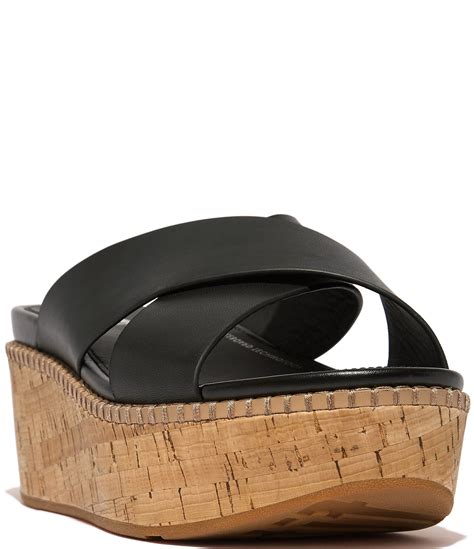 Fitflop Eloise Leather Cork Wedge Cross Slides Dillard S