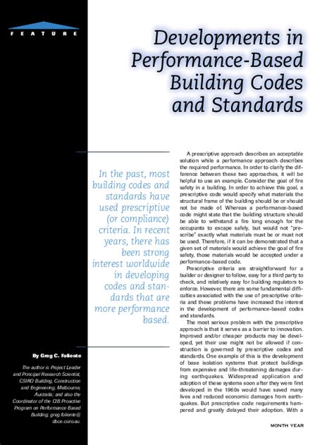 Pdf Developments In Performance Based Building Codes And Standards